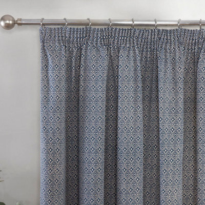 Aztec Navy 3" Pencil Pleat Curtains