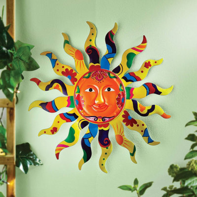 Aztec-Style Sun Garden Wall Art, Hand-Painted Outdoor Decoration, 30.5cm