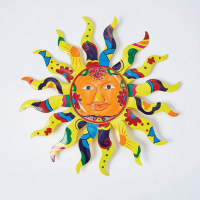 Aztec-Style Sun Garden Wall Art, Hand-Painted Outdoor Decoration, 30.5cm