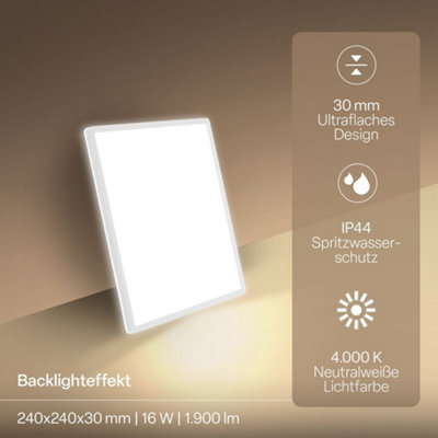 B.K.Licht White Bathroom Ceiling Light 16W, 1900lm, 4000K Slim Panel ...
