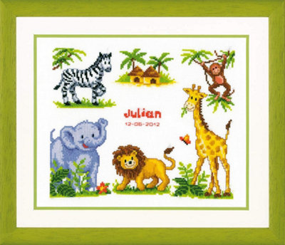 B/REC ZOO ANIMALS - Counted Cross Stitch Kit: Birth Record: Zoo Animals ...