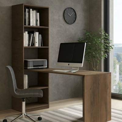 B1 Universal Desk with Shelves Storage Unit for Office and Home Dark Ash
