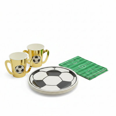 B4E Football Party Tableware Set, 8 Football Paper Plates, 8 Gold ...
