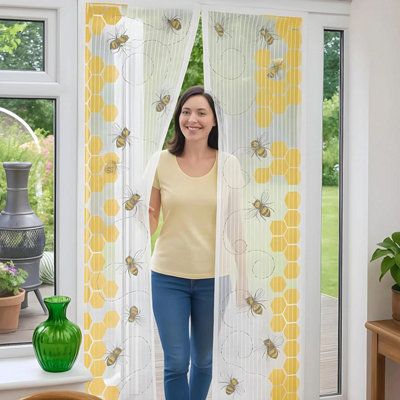 B4E Magnetic Insect Screen Door Curtain 90x210CM Busy Bee Design Mesh ...
