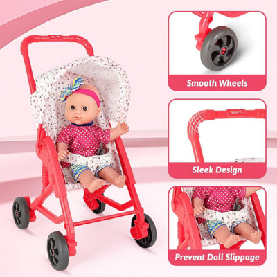 Baby Doll Stroller Set Pushchair Doll Playset with Soft Smooth 13 Inch ...