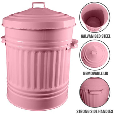 Baby Pink Metal Bin with Dustbin Lid Strong Steel 30L Bin Ideal for the ...