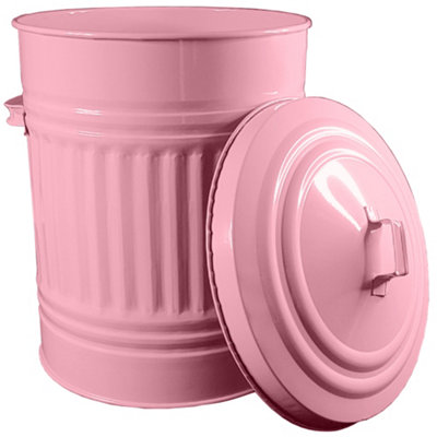 Baby Pink Metal Bin with Dustbin Lid Strong Steel 30L Bin Ideal for the ...