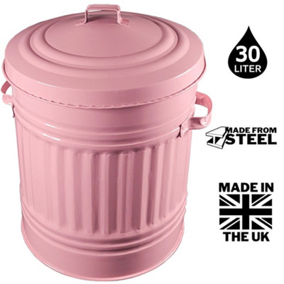 Baby Pink Metal Bin with Dustbin Lid Strong Steel 30L Bin Ideal for the ...