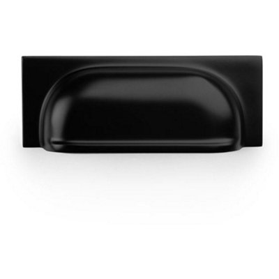 Backplate Cup Handle - Matt Black 96mm Centres Solid Brass Shaker ...