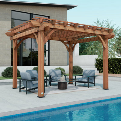 Backyard Discovery Cedar Wood Trellis Roof Outdoor Patio Pergola 3.7m x ...