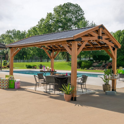 Backyard Discovery Norwood Cedar Wood Outdoor Patio Gazebo 5m x 3.7m ...