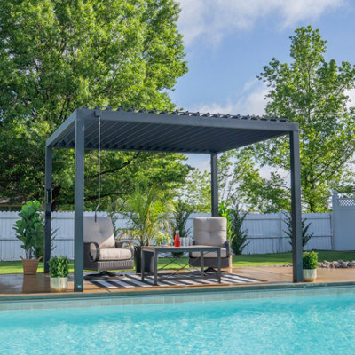 Backyard Discovery Sarasota Louvered Steel Outdoor Patio Pergola with ...