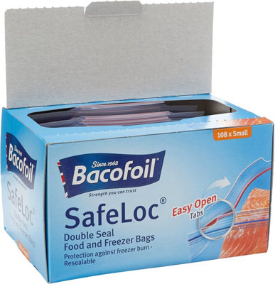 Bacofoil Safeloc 1L Double Seal Easy Open Food & Freezer 216 Bags BPA Free
