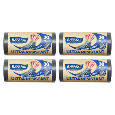 Bacofoil Ultra Resistant Bin Bag Liners Drawstring Handles 30L 4 Rolls ...