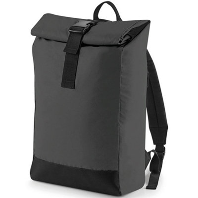 Bagbase Reflective Roll Top Backpack Black/Reflective (One Size) | DIY at B&Q