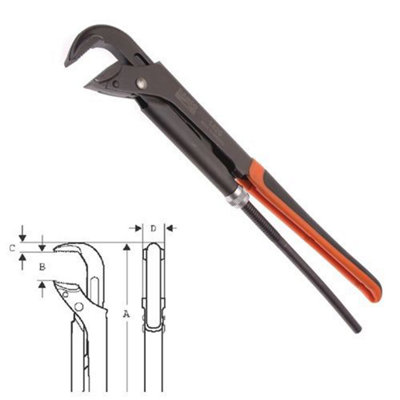 Bahco Multi-purpose Pipe Wrench 1420 430mm 17" Length 65mm Jaw Capacity ...