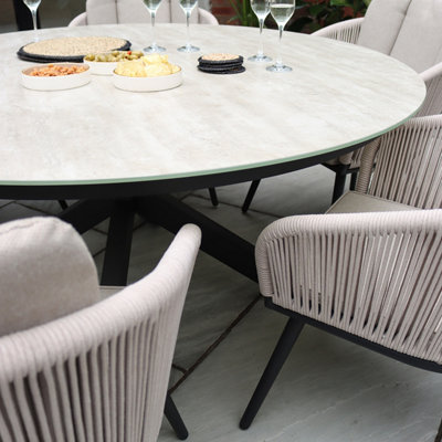 BALI 150cm Round Ceramic Table with 6 Bali Rope Chairs