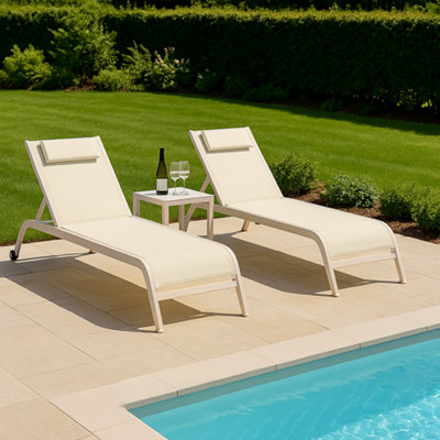 Bali Metal Reclining Sun Lounger Cream Set of 2