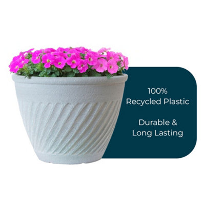 Bali Planter 16" 39cm Limestone Grey Outdoor Classic Stone Ceramic ...