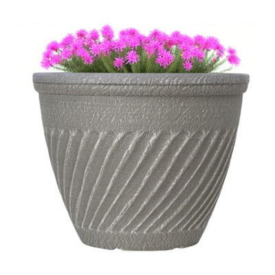 Bali Planter 16" Distressed Cedar Outdoor Classic Stone Ceramic Effect ...