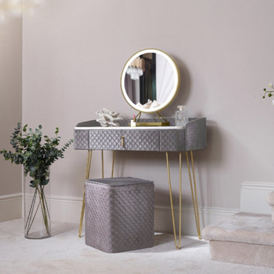 Bali Sunset Dove Grey Velvet Dressing Table with LED Touch Sensor ...