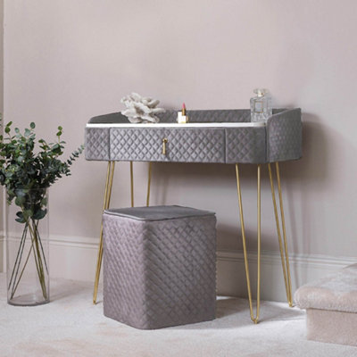 Bali Sunset Dove Grey Velvet Dressing Table with Velvet Stool | DIY at B&Q