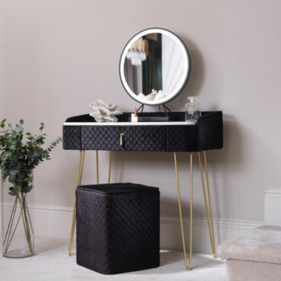 Bali Sunset Noir Black Velvet Dressing Table with LED Touch Sensor ...