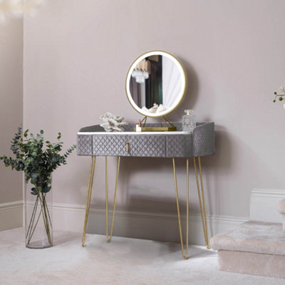 Bali Sunset Set 2- Dove Grey Velvet Dressing Table with LED Touch ...
