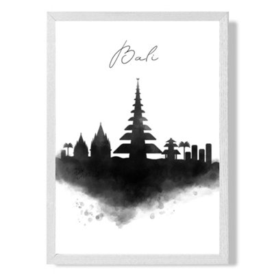 Bali Watercolour Skyline City Art Print with White Frame SIZE: A4
