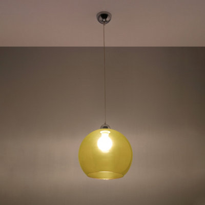 Ball Glass & Steel Yellow 1 Light Classic Pendant Ceiling Light