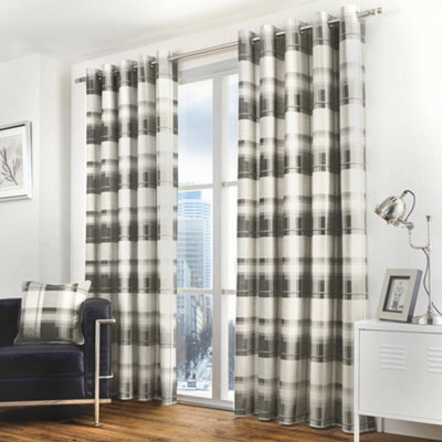 Balmoral Check Country Checked Pattern Pair of Dark Grey Eyelet Curtains