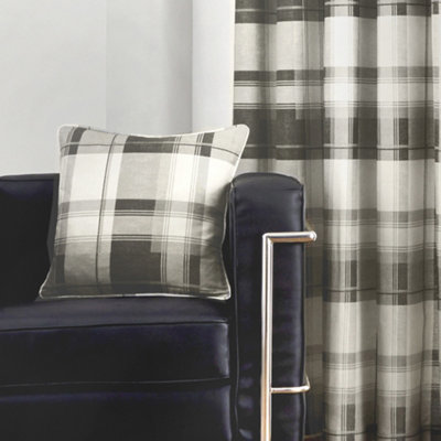 Balmoral Check Country Checked Pattern Pair of Dark Grey Eyelet Curtains