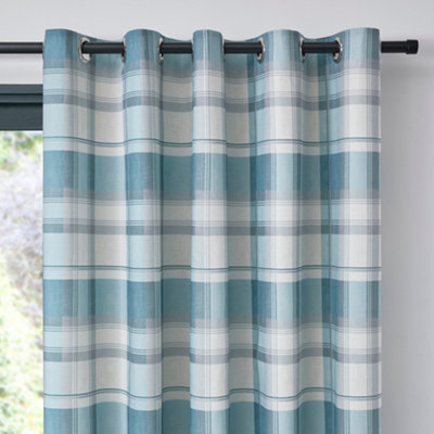 Balmoral Check Country Checked Pattern Pair of Duck Egg Eyelet Curtains