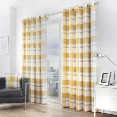 Balmoral Check Country Checked Pattern Pair of Mustard Eyelet Curtains