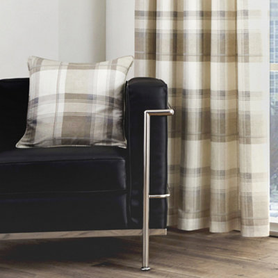 Balmoral Check Country Checked Pattern Pair of Natural Eyelet Curtains
