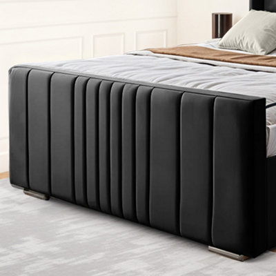 Balmoral Wingback Black Plush Valvet Upholstered Gas Lift Ottoman ...