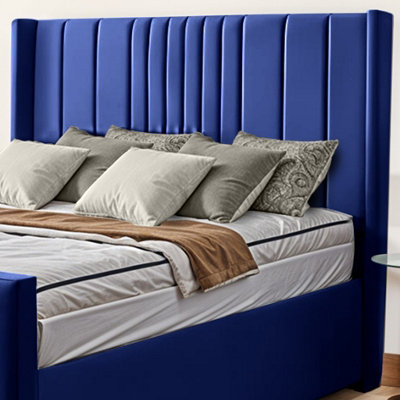 Balmoral Wingback Blue Plush Valvet Upholstered Bed Frame Only ...