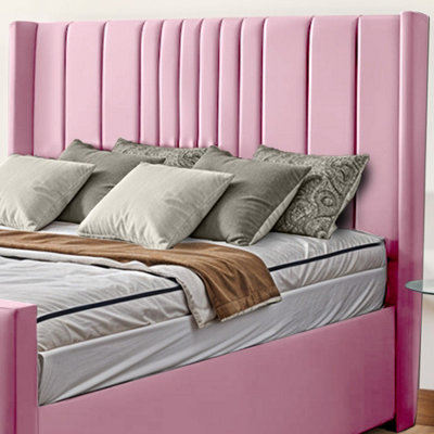 Balmoral Wingback Pink Plush Valvet Upholstered Bed Frame Only ...
