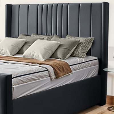 Balmoral Wingback Steel Plush Valvet Upholstered Bed Frame - Blackboard ...