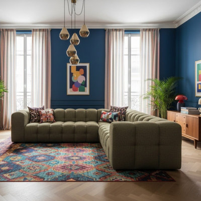 BALOO CORNER S Modern Symmetrical Corner Sofa Olive Green