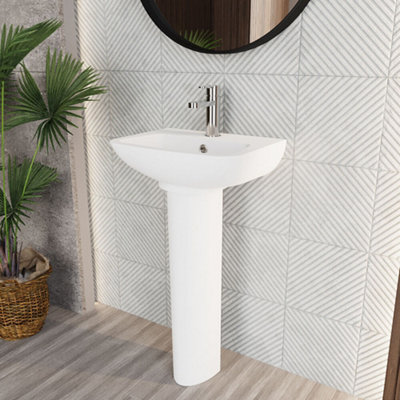 Balterley 1 Tap Hole Ceramic Basin & Full Pedestal, Soft Square ...