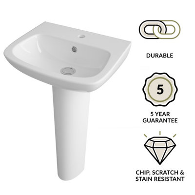 Balterley 1 Tap Hole Ceramic Basin & Full Pedestal, Soft Square ...