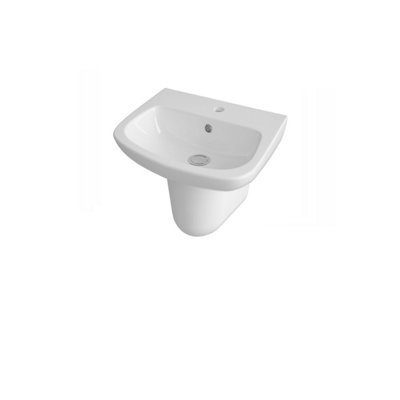 Balterley 1 Tap Hole Ceramic Basin & Semi Pedestal, Soft Square Wall ...