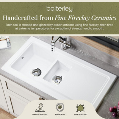 Balterley 101cm Inset Counter Top 1.5 Bowl Fireclay Ceramic Kitchen ...