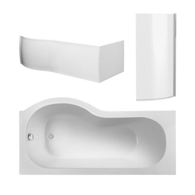 Balterley 1500 mm Right Hand P Shape Square Shower Bath with Glass ...