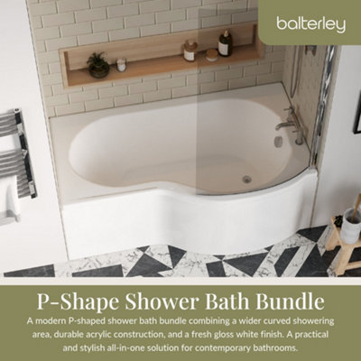 Balterley 1500 mm Right Hand P Shape Square Shower Bath with Glass ...