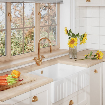 Balterley 795mm - Fireclay Kitchen Single Bowl Fluted Front Butler Sink ...