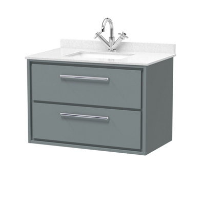 Balterley 800mm Wall Hung 2 Drawer Vanity with Marble Worktop Basin ...