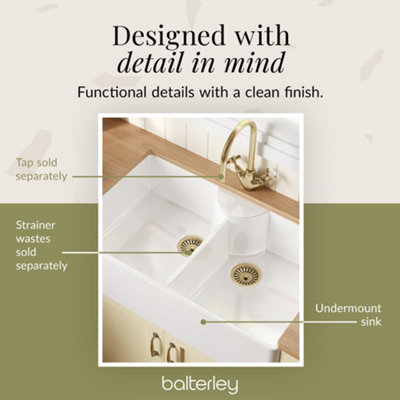 Balterley 895mm - 2 Bowl Stepped Weir Butler Kitchen Sink - Tap Ledge ...