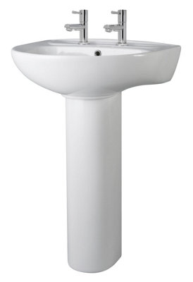 Balterley Adley Round 2 Tap Hole Ceramic Basin with Full Pedestal 550mm ...